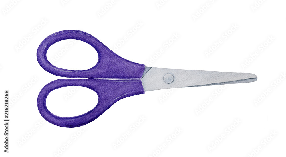 Pair of scissors with colorful handles. Top view, modern ergonomic ...