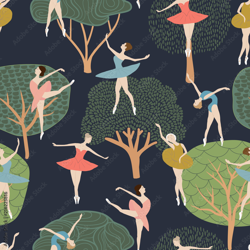 Seamless pattern of ballet dancers in different poses. on the ...