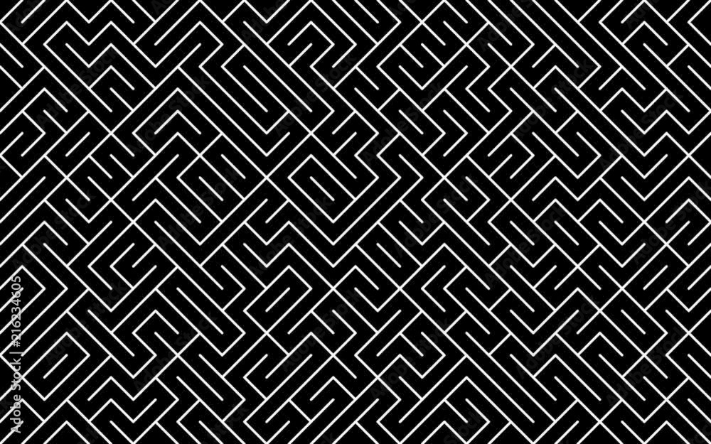 Monochrome Labyrinth Pattern Emerging From Dot Matrix. Lines Pattern ...