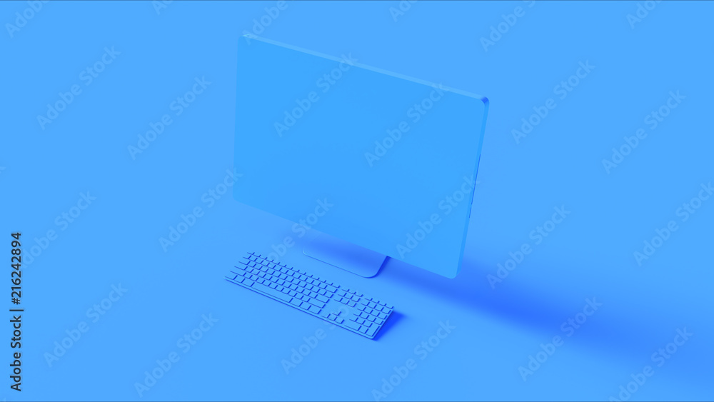 Blue Desktop Computer and Slim Keyboard 3d illustration Stock ...
