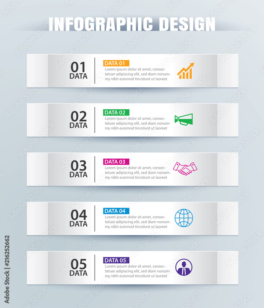 Infographics tab in horizontal paper index with 5 data template. Vector ...
