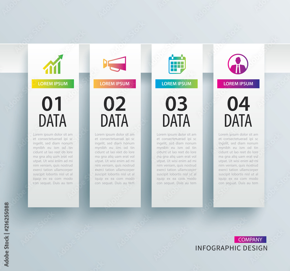 Infographics tab in vertical paper index with 4 data template. Vector ...