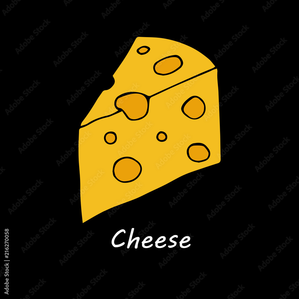 cheese on black background. Hand drawn cartoon illustration for menu ...