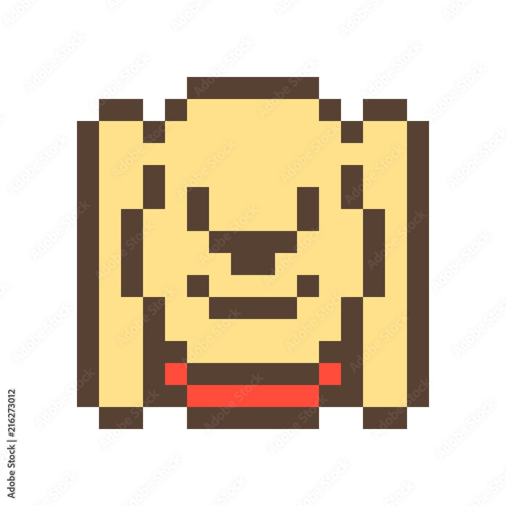 Cute smiling yellow dog muzzle,16x16 pixel art icon isolated on white ...