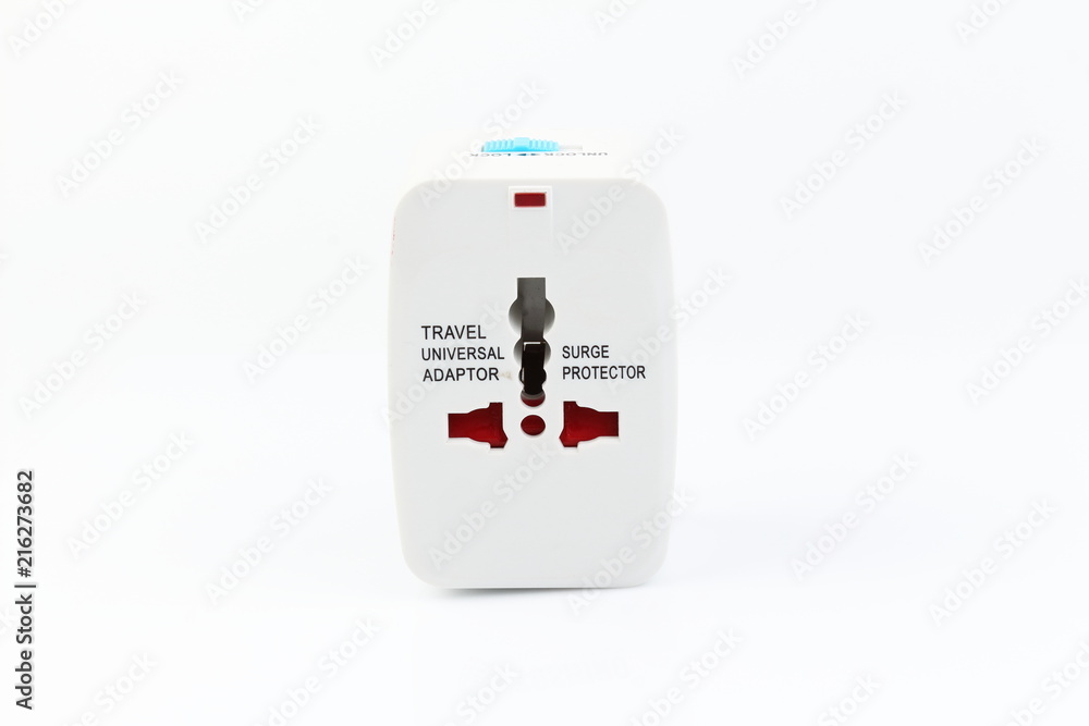 Universal travel adapter plug. isolated on white background. For ...
