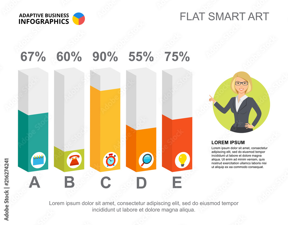 Five columns bar chart template for presentation. Vector illustration ...
