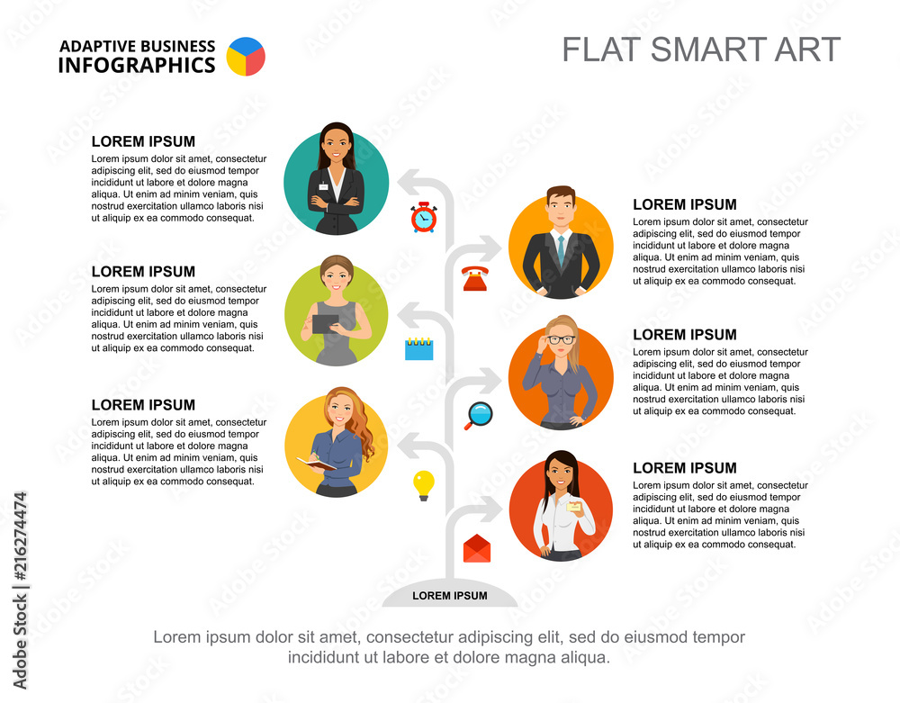 Six tree elements process chart template for presentation. Business ...