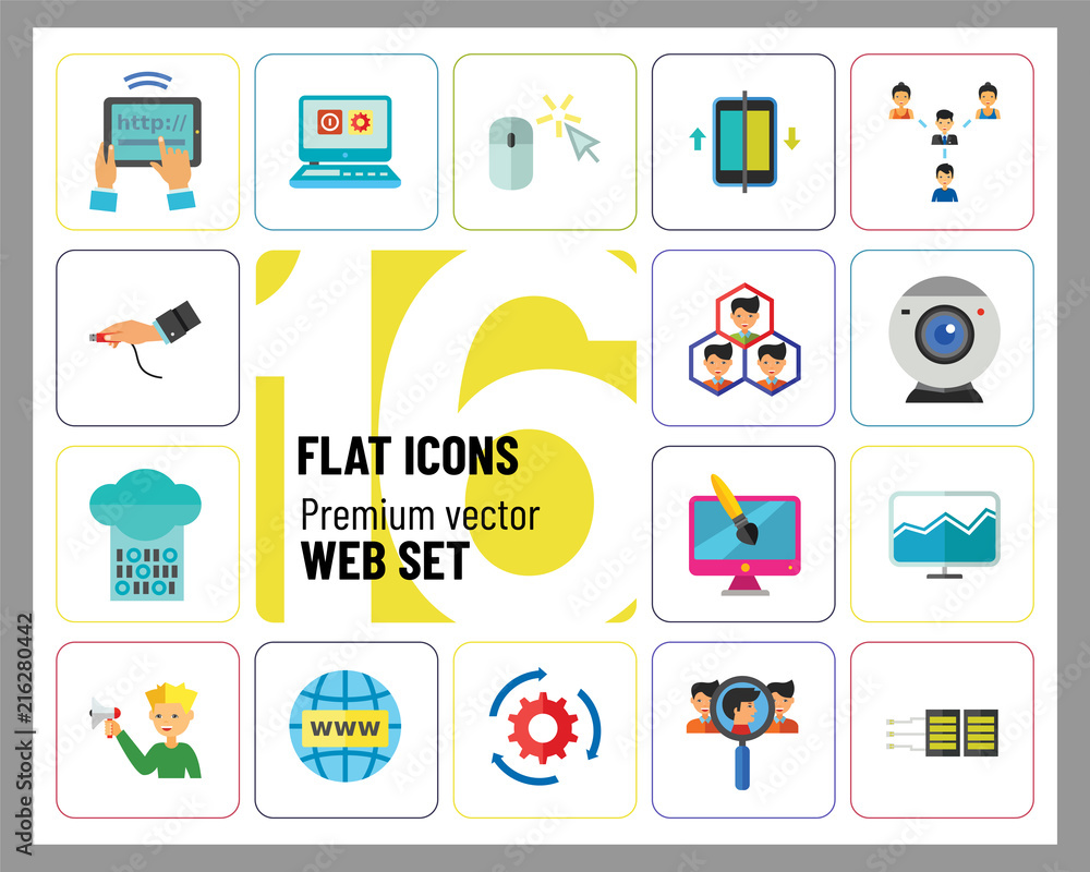Web Icon Set. Internet Data Flow Web Camera Online Recruitment Server ...