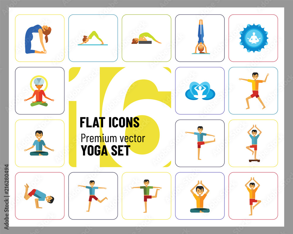 Yoga Icon Set. Infinity Meditation Handstand Virabhadrasana Lotus ...