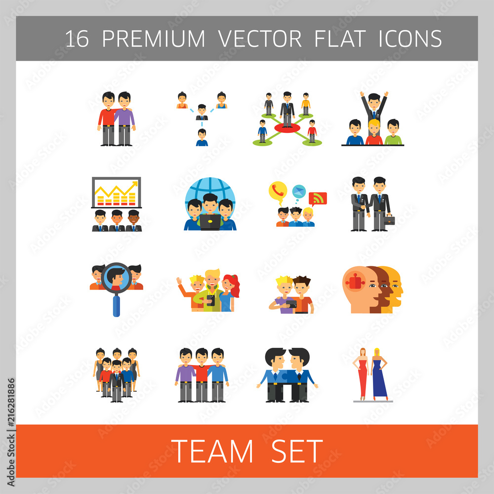 Team Icon Set. Virtual Group Colleagues Team Building Collaboration ...