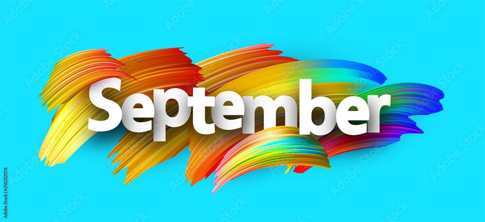 Blue september paper banner with colorful brush strokes. Stock Vector ...