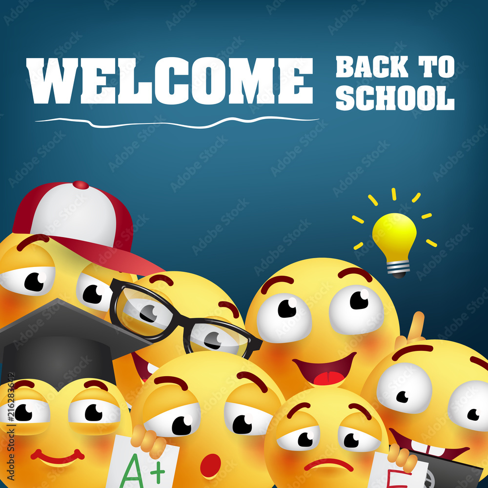 Welcome back to school lettering and smiling emojies. Offer or sale ...