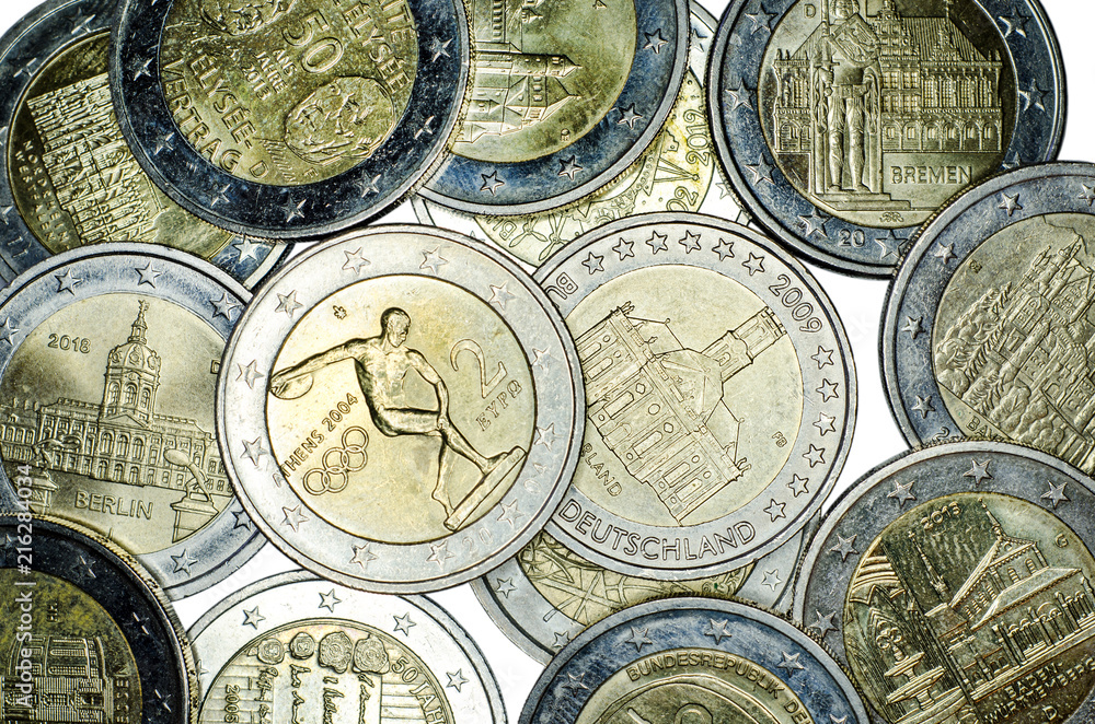 Commemorative 2 euro coins. Stock Photo | Adobe Stock