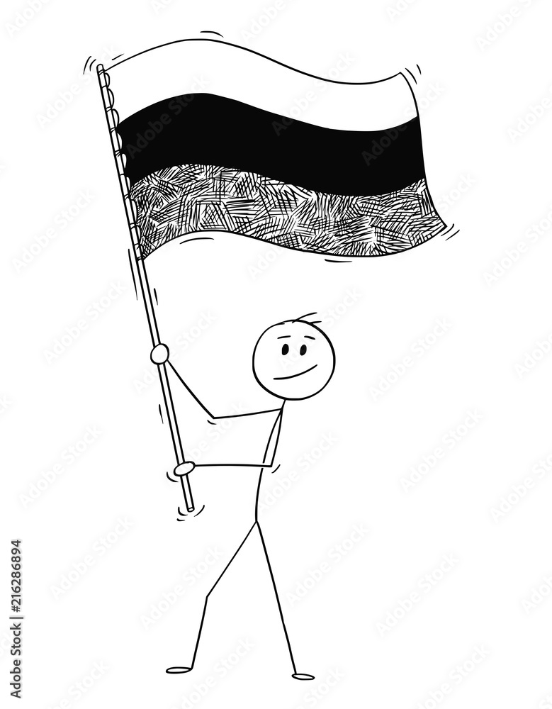 Cartoon drawing conceptual illustration of man waving the flag of ...