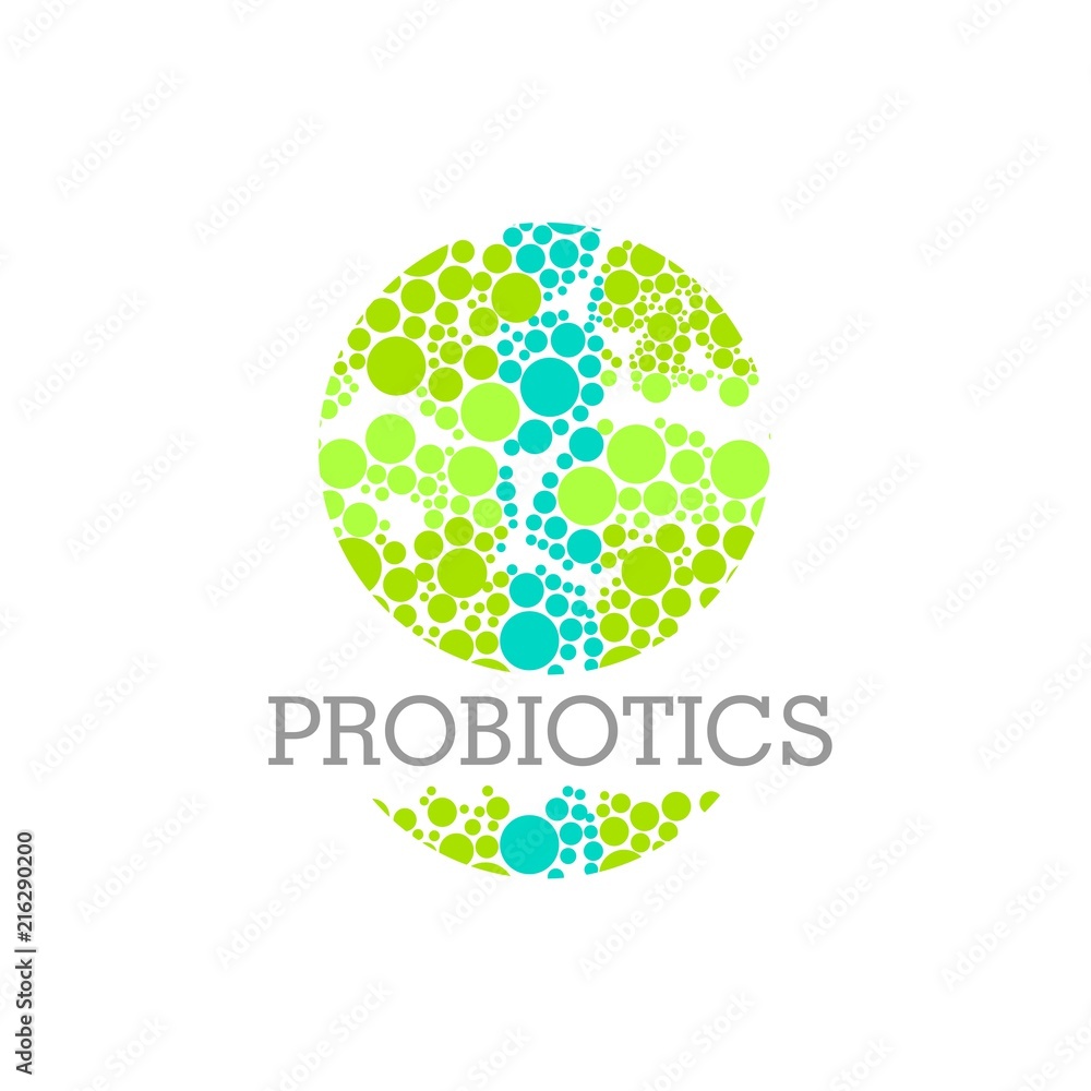 Probiotics logo. Bacteria logo. Concept of healthy nutrition ingredient ...