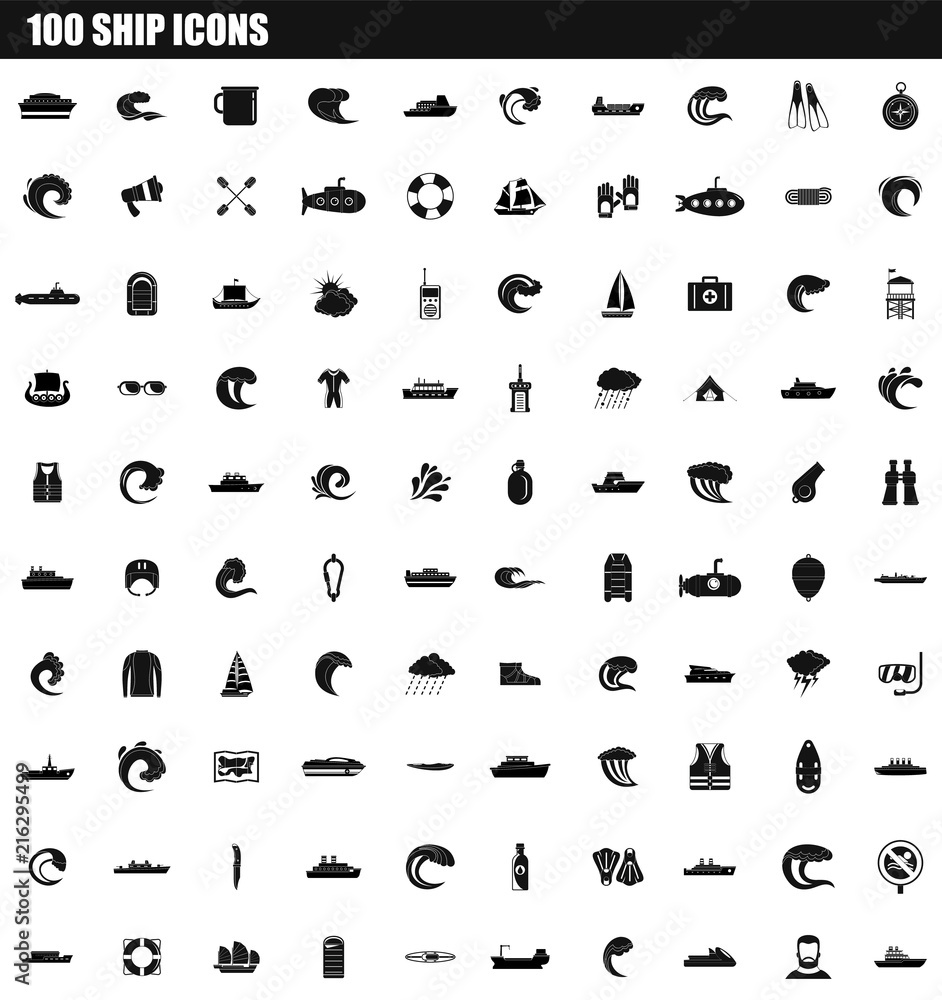 100 ship icon set. Simple set of 100 ship vector icons for web design ...