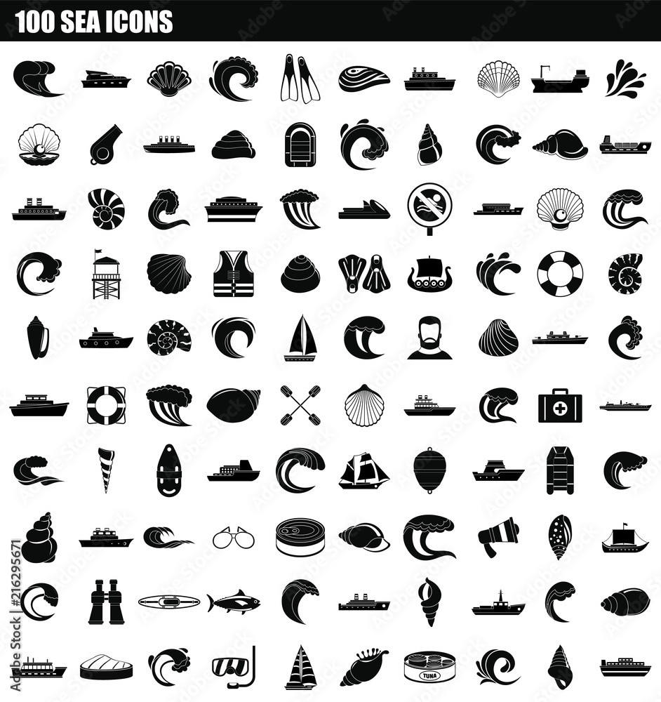 100 sea icon set. Simple set of 100 sea vector icons for web design ...