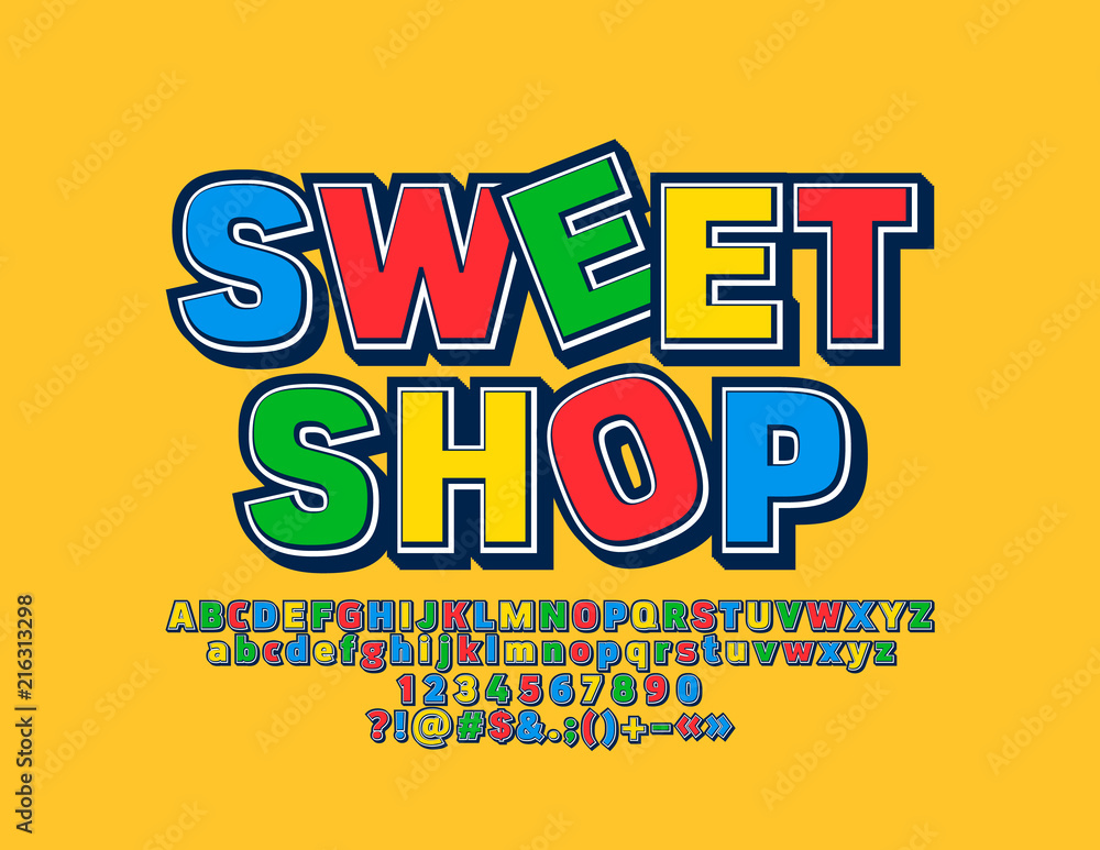 Vector Colorful Logo Sweet Shop. Bright Children Font. Alphabet Letters ...