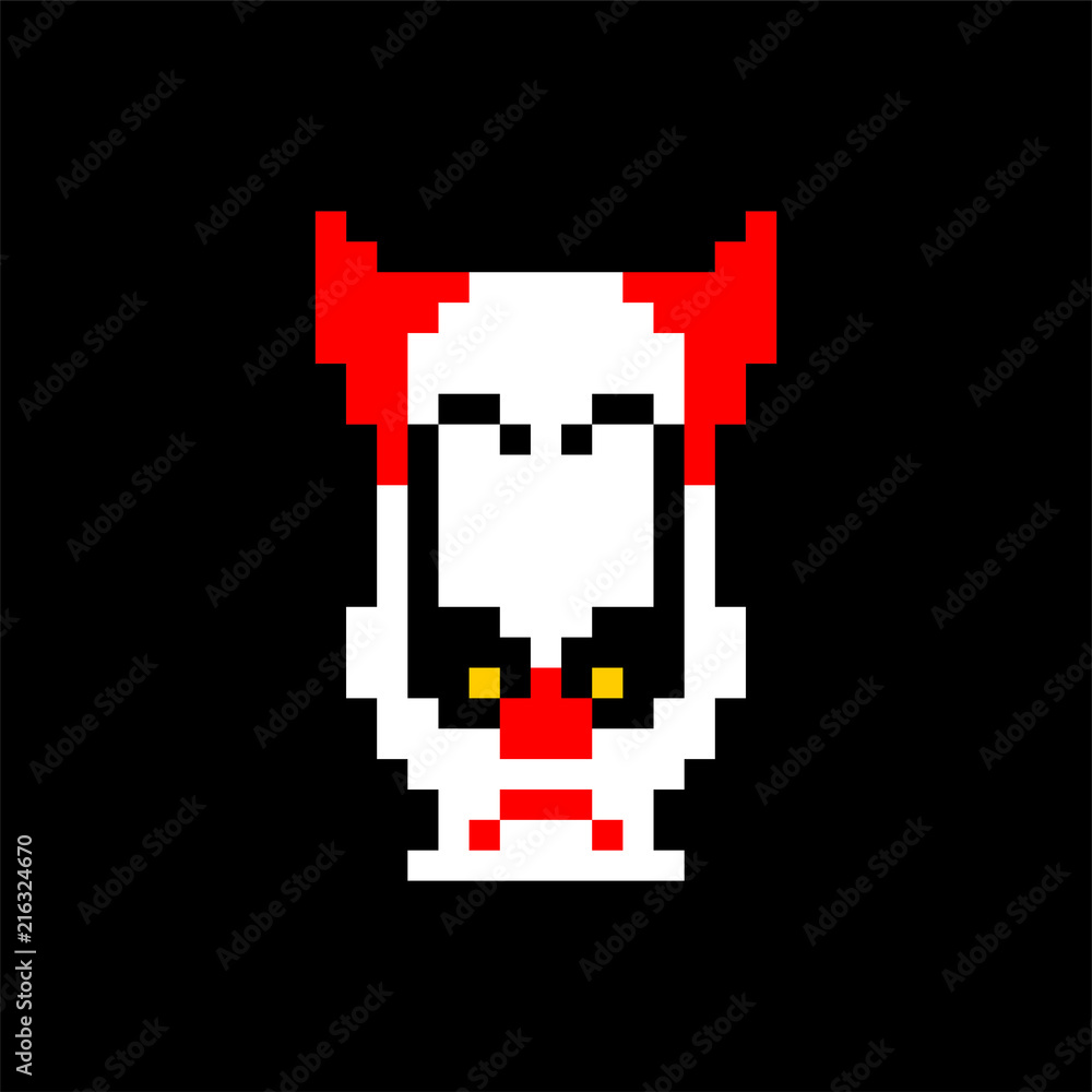 Scary clown pixel art. Terrible 8 bit eyes. Digital nightmare Vector ...