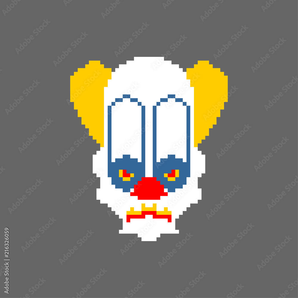 Scary clown pixel art. Terrible 8 bit eyes. Digital nightmare Vector ...