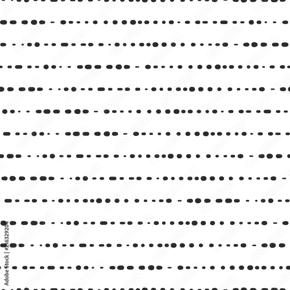 Dotted horizontal lines seamless vector background. Black dots on white ...