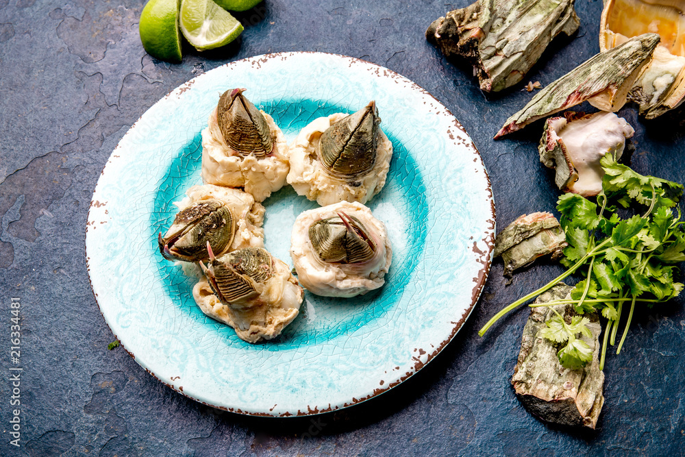 SEAFOOD PICOROCO. Prepared picoroco, Austromegabalanus psittacus, the ...