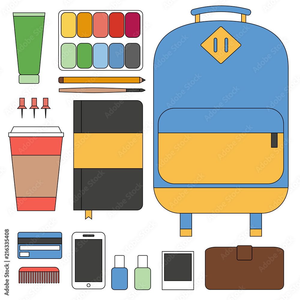 Flat line design concept vector illustration of every day carry and ...