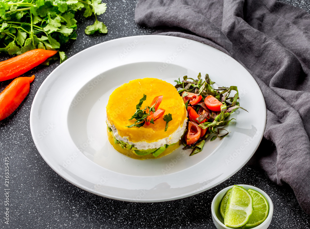 PERUVIAN FOOD. Causa rellena de pollo. Chicken causa rellena ...