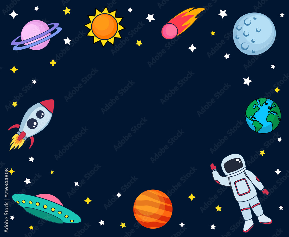 Cute colorful background template with space astronaut mars stars ...