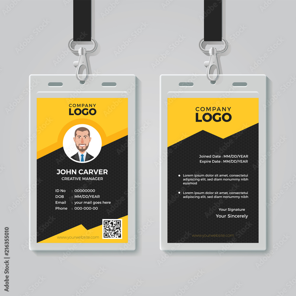 Stylish Yellow ID Card Design Template Stock Vector | Adobe Stock