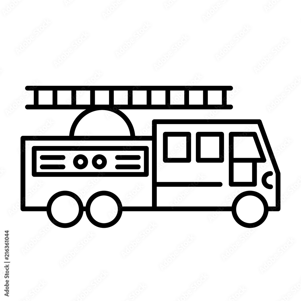 Fire truck with ladder line icon. vector illustration isolated on white ...