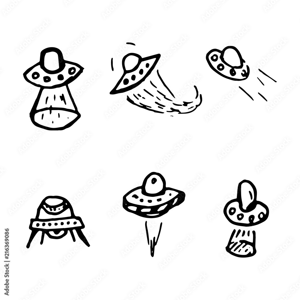 Hand Drawn UFO doodles set. Sketch style icons. Decoration element ...