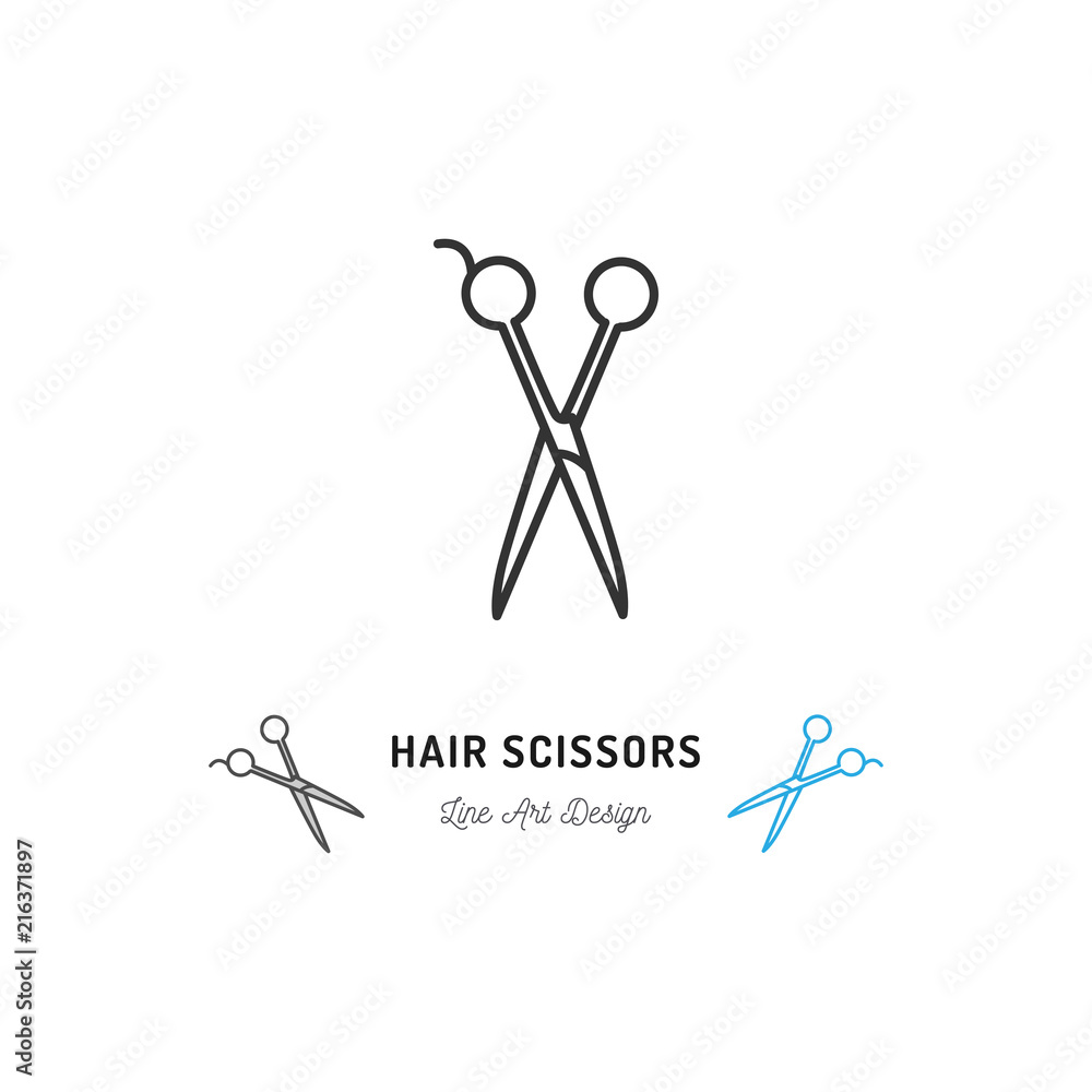 Hair scissors icon. Thin line art design, Vector outline illustration ...