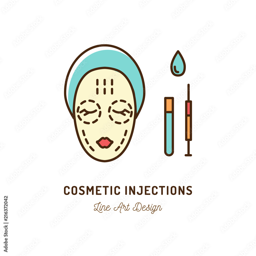 Cosmetic Injections, Beauty injections. Thin line art colorful design ...