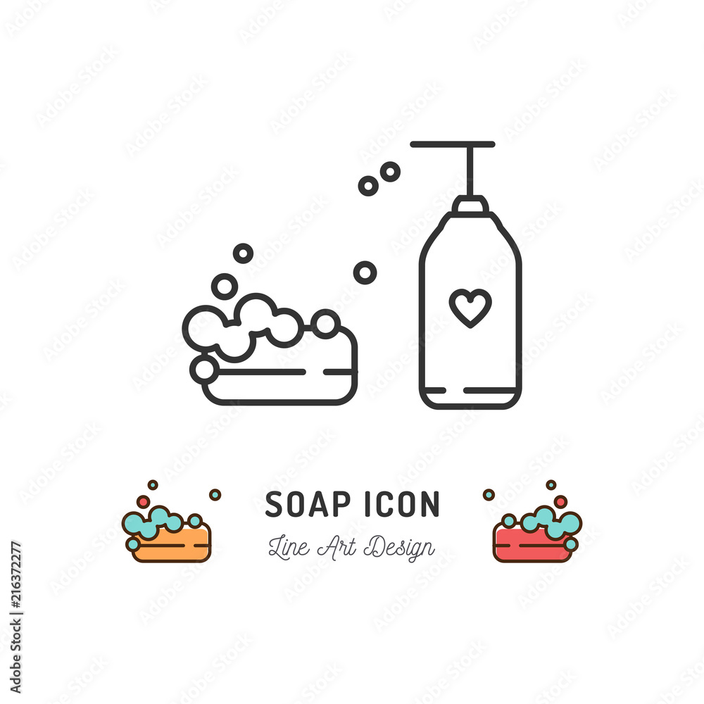 Soap icon, Minimalist design soap logo. Thin line art icons, Vector ...