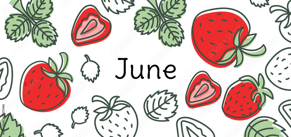 June strawberry vector. Hand drawn design. Doodle sketch. Fruit ...