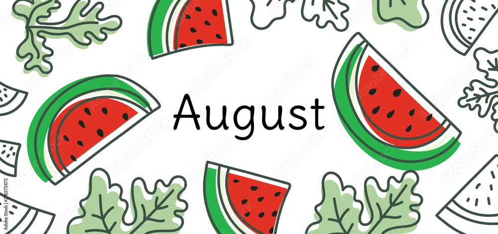 August watermelon vector. Hand drawn design. Doodle sketch. Fruit ...