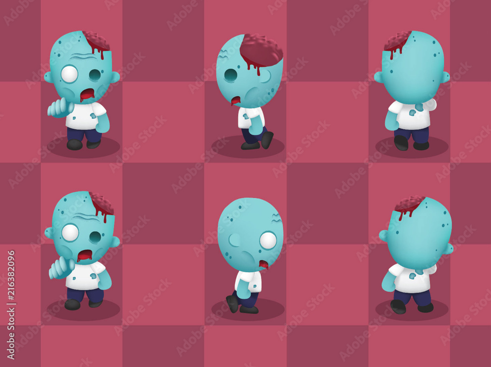 Big Head Zombie Walking Cartoon Vector Illustration Stock Vector ...