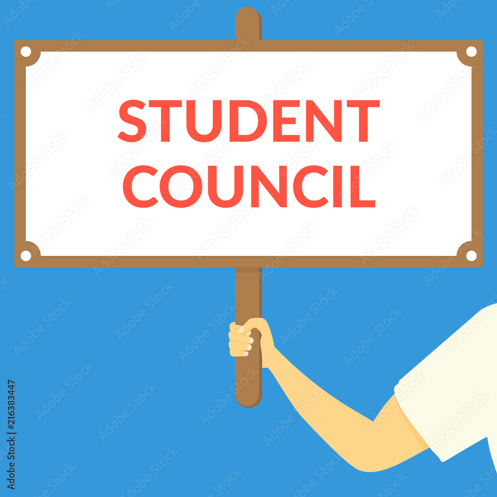 STUDENT COUNCIL. Hand holding wooden sign Stock Vector | Adobe Stock