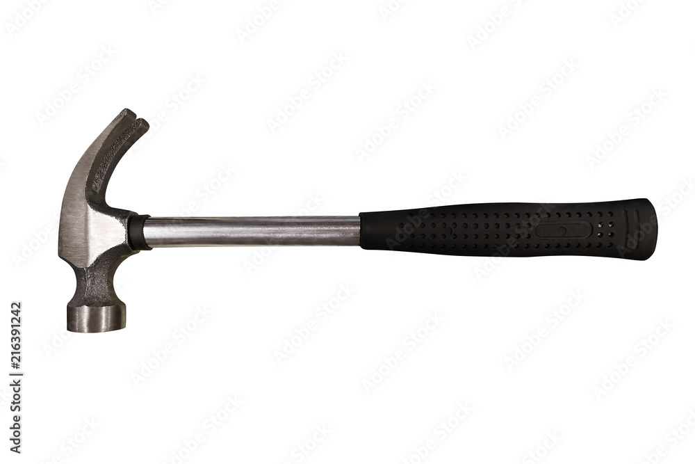 Hammer on white background. Close up image of steel hammer against ...