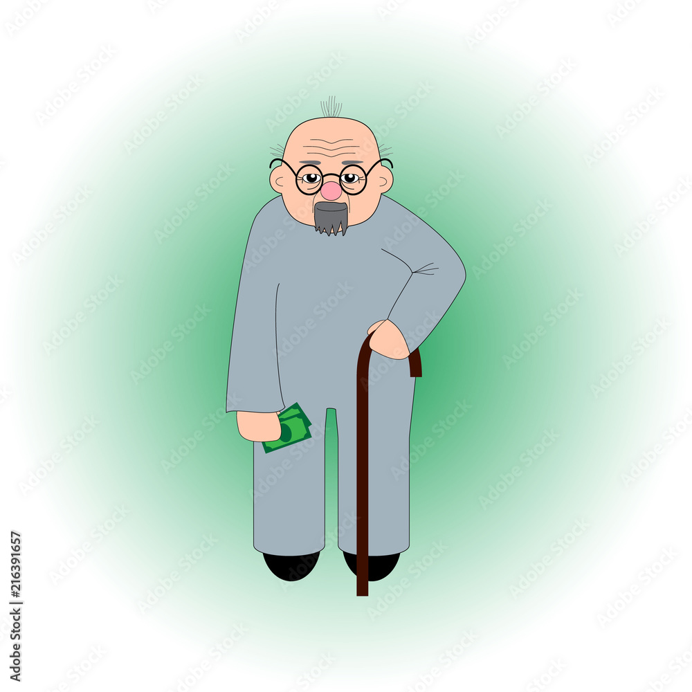 old man with glasses and a beard stands with a cane in one hand and ...