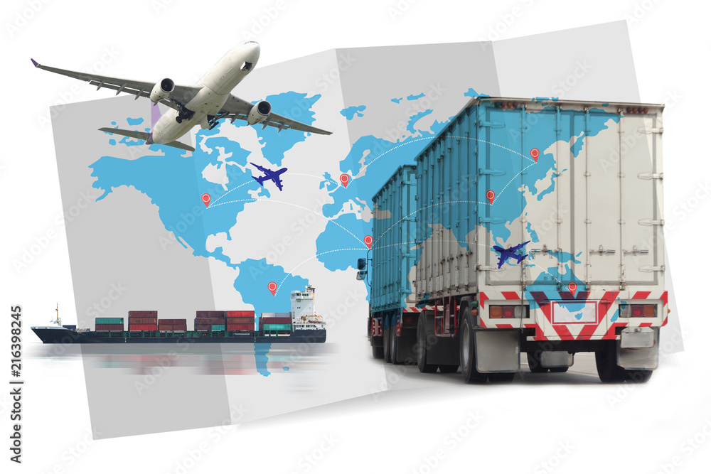 Transportation, import-export and logistics concept, container truck ...