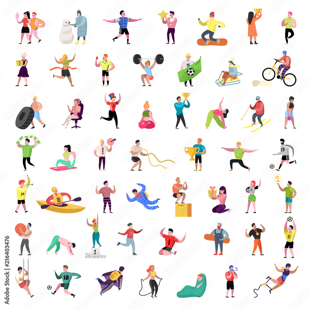 Flat People Characters Collection. Man and Woman Cartoons in Various ...