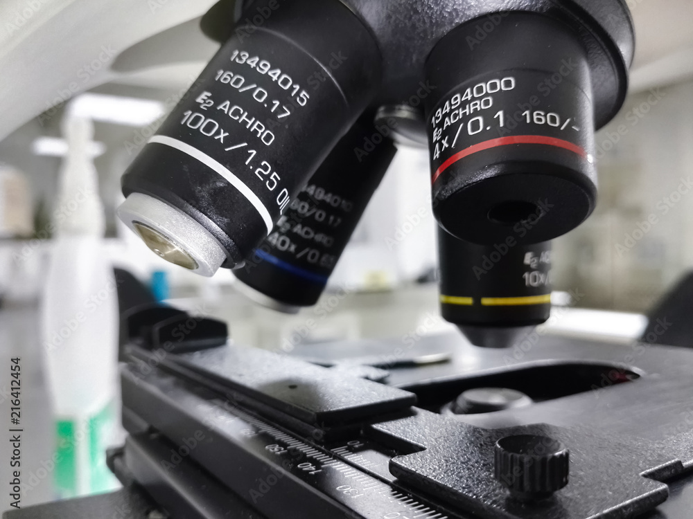 Photo & Art Print Mechanical stage and objective lenses, parts of a ...