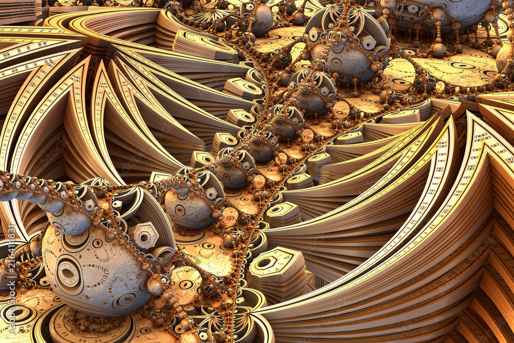 Gold fractal landscape - layered star patterns on each side of the ...
