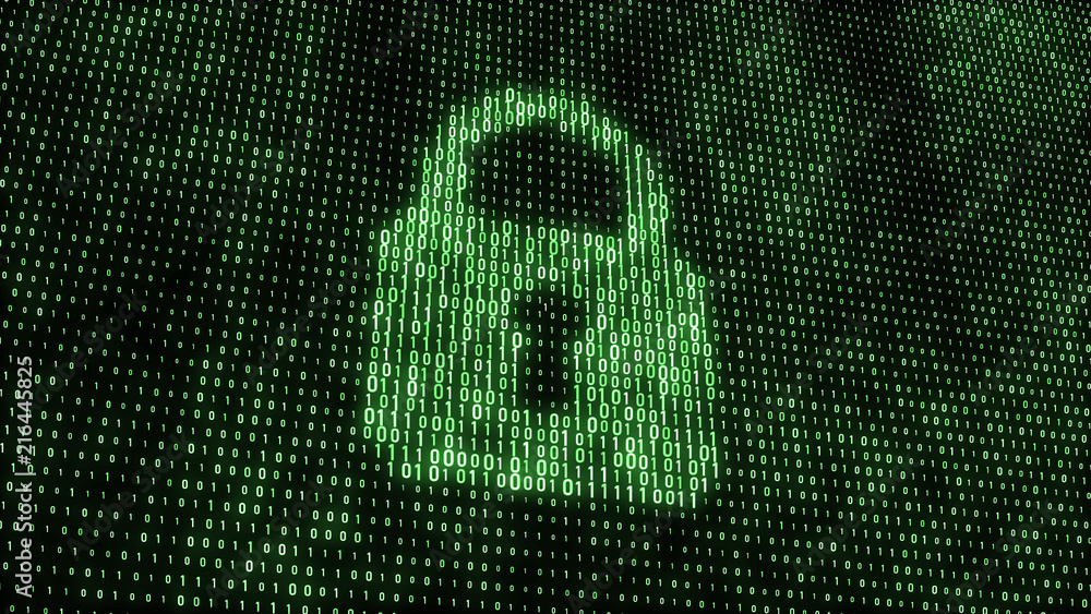 Cyber security concept. Abstract digital background. Binary code. Green ...