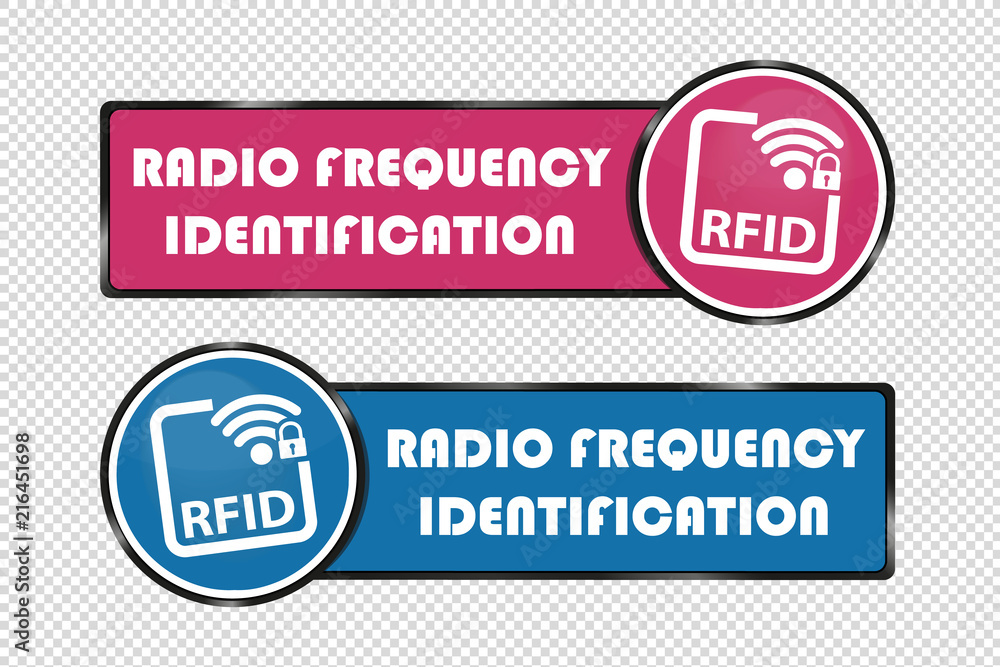 RFID Buttons - Pink And Blue Square And Circle - Vector Illustration ...