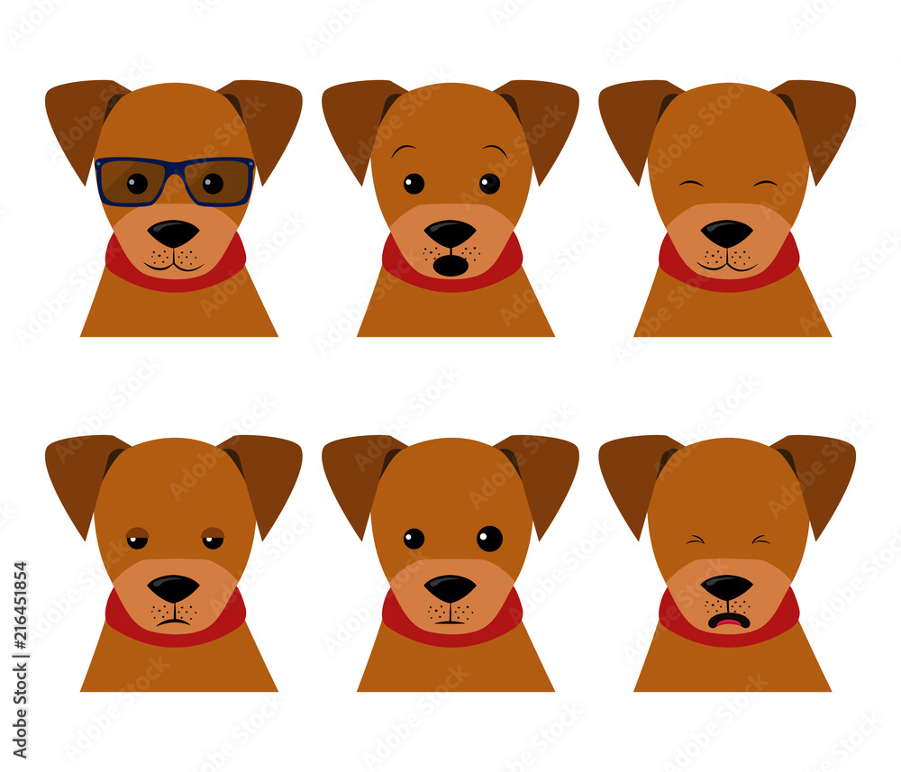 Vector set isolated emotion puppy dog. Collection funny dogs in cartoon ...