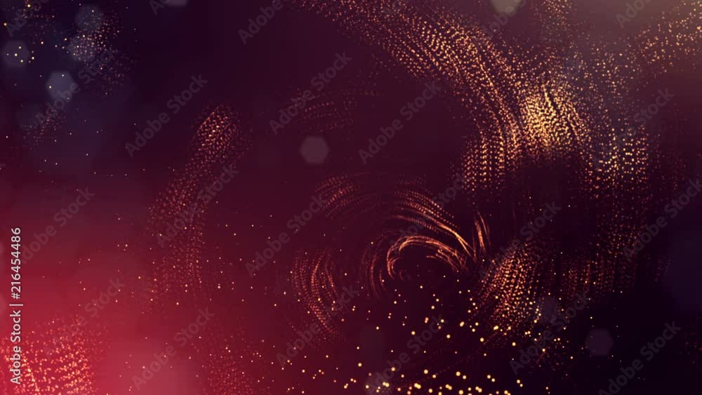 3d golden red background with fantastic luminous particles. Looped 3d ...
