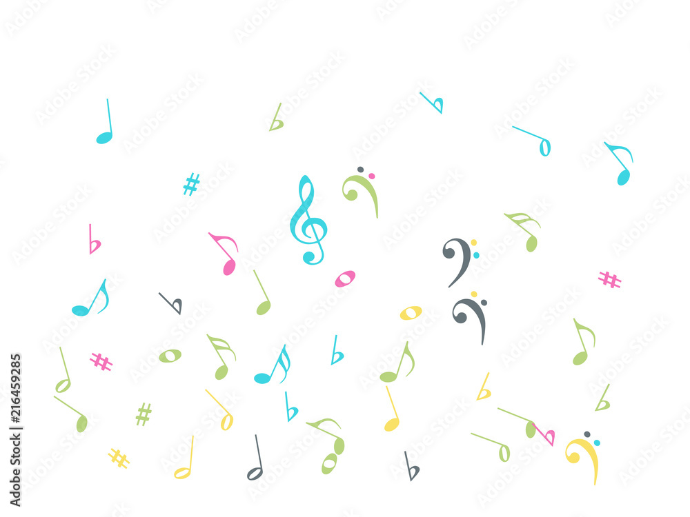 Music Notes Confetti Falling Chaos Vector. Music Symbols Texture Poster ...